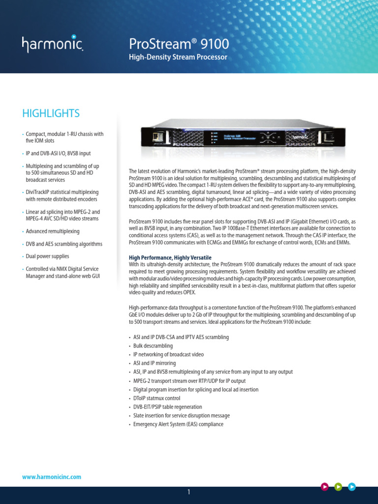 Harmonics-ProStream9100 Datasheet | PDF
