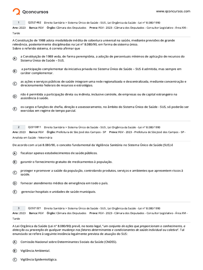 LEI 8.080 Questões | PDF