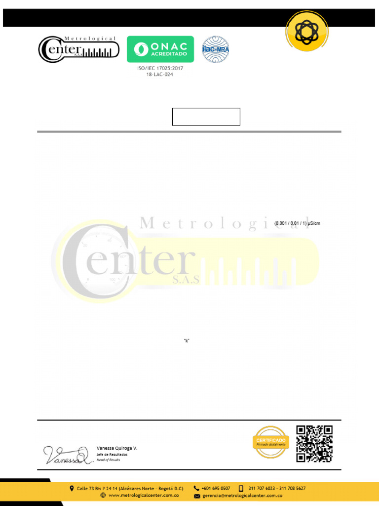 Certificado de Calibración: Calibration Certificate Conductivity Meters ...