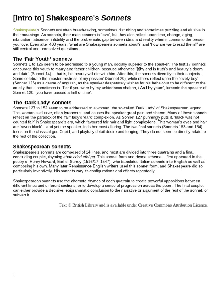 Week3a Curated List of Shakespeares Sonnets | PDF