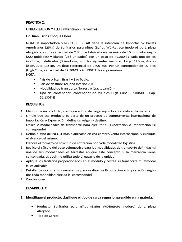 Practica - Flete Terrestre Internacional | PDF
