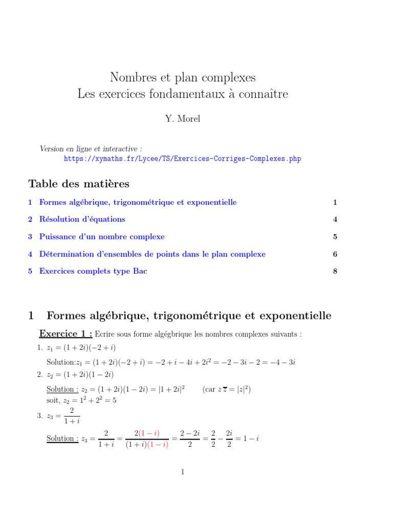 Exercices Corriges Complexes | PDF