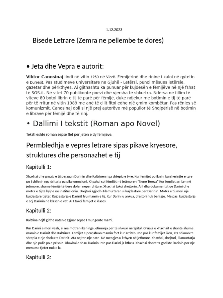 Bisede Letrare (Zemra Ne Pellembe Te Dores) - Jeta Dhe Vepra e Autorit | PDF