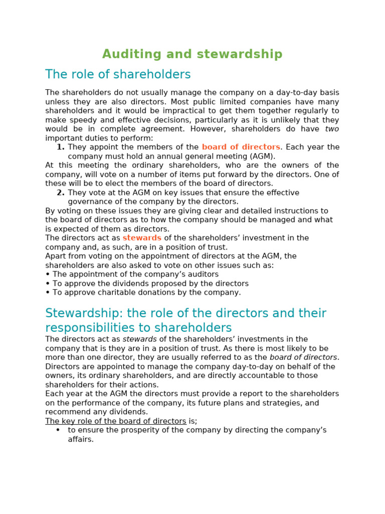 The role of shareholders | PDF