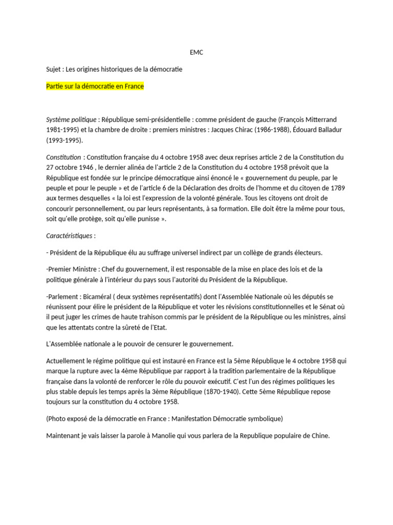 EMC Exposé Démocratie | PDF