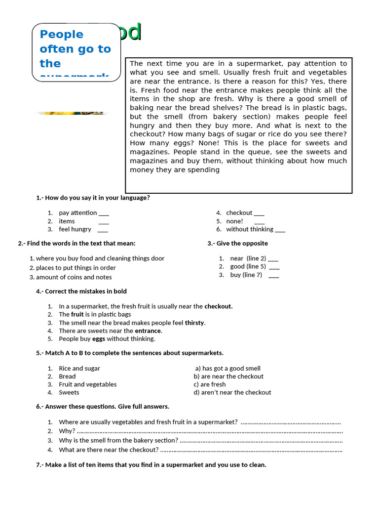 Food Reading Comprehension Exercises - 78940 | PDF