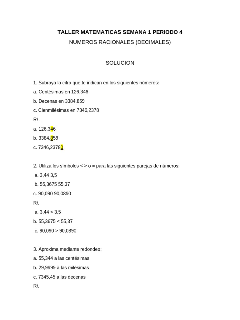Taller Matematicas Semana 1 Periodo 4 | PDF Taller Matematicas Semana 1 Periodo 4 | PDF
