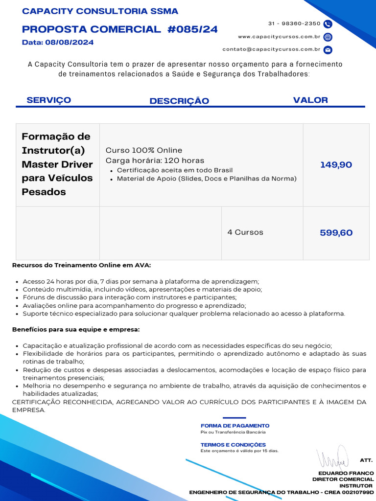 Orçamento Cursos Master Driver | PDF