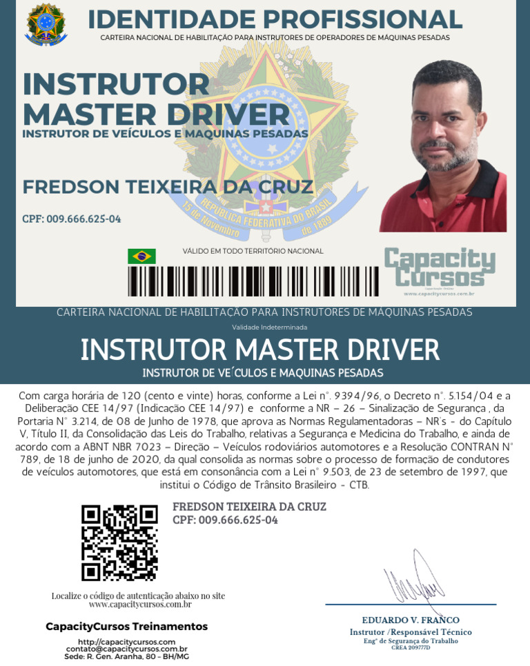 Carterinha Instrutor Fredson | PDF