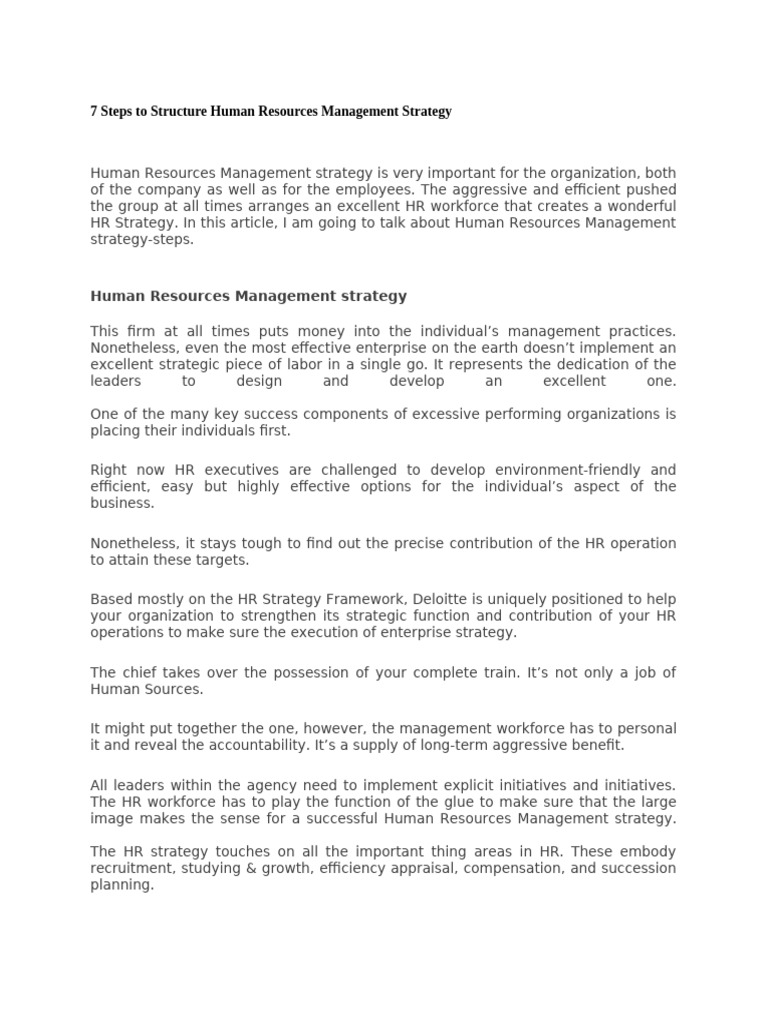 7 Steps To Structure Human Resources Management Strategy | PDF
