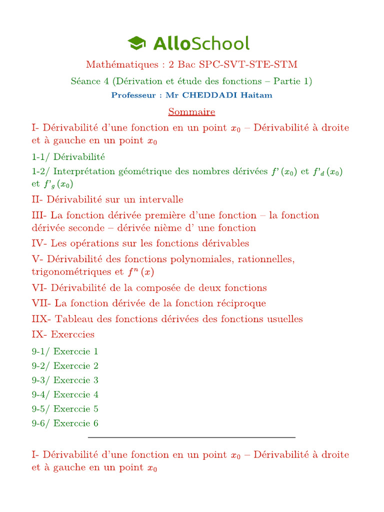 Seance 4 Derivation Et Etude Des Fonctions Partie 1 4 | PDF