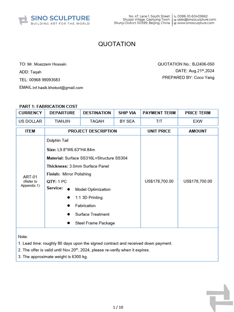 Updated Taqah Waterfront Sculpture-Quotation | PDF | Welding | Construction