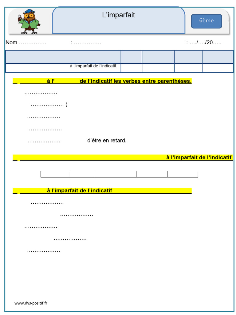 Evaluation Imparfait | PDF