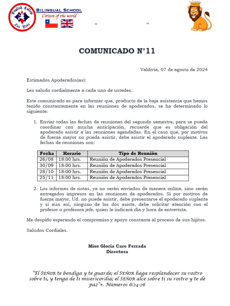 Comunicado Nº11 Reuniones de Apoderados e Informes de Notas | PDF
