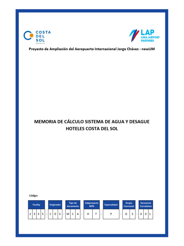 2335-CDS-MCA-HT-P-DS-001 - Memoria de Cálculo Instalaciones Sanitarias PDT#3 Hoteles Costa Del ...