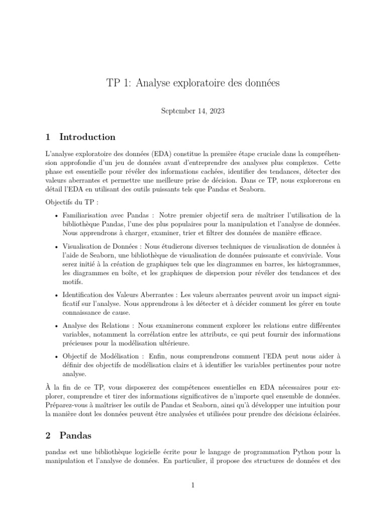 TP 1 Analyse Exploratoire Des Données-1 | PDF