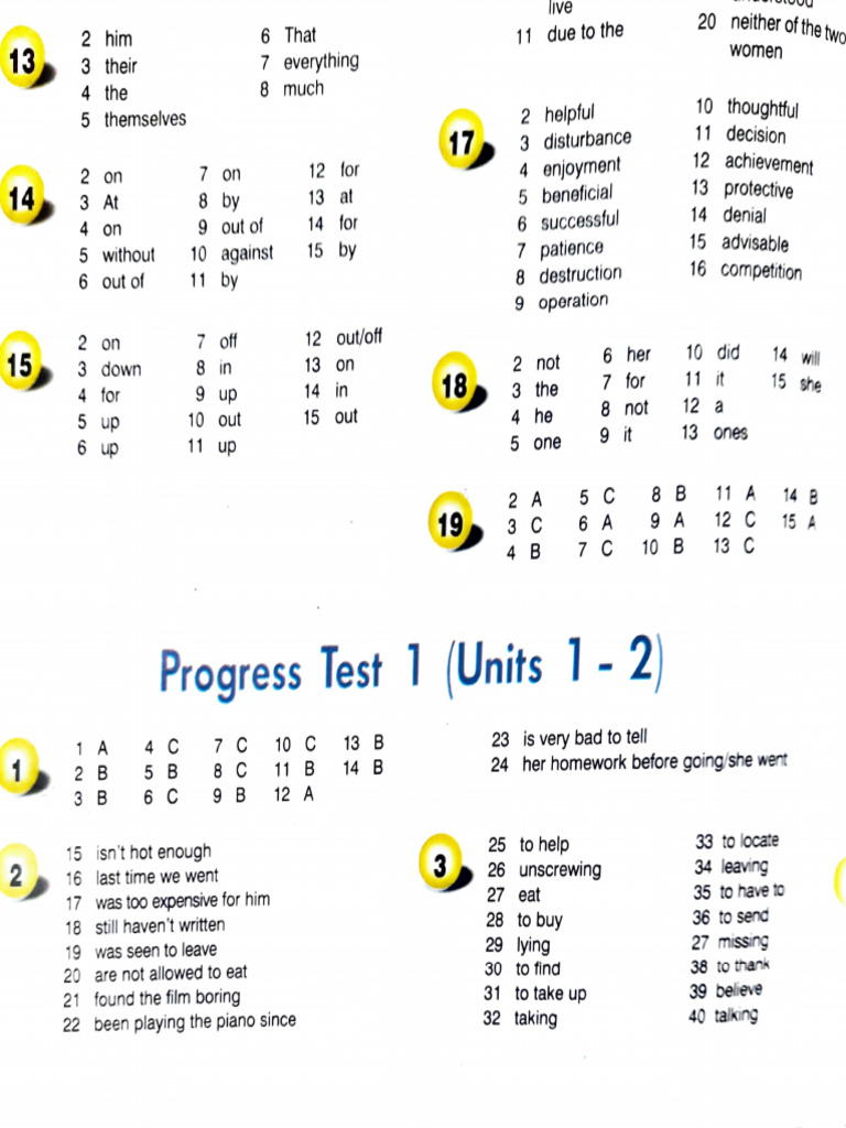 Progress Tests Key | PDF
