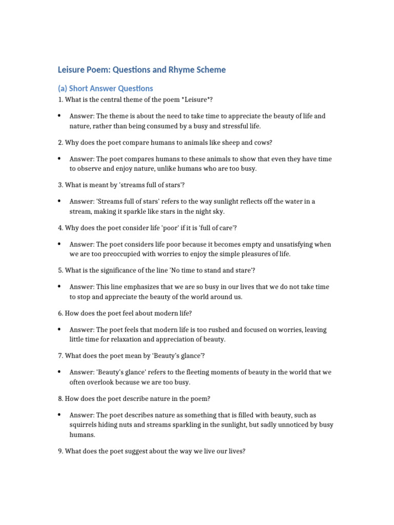 Leisure_Poem_Questions | PDF