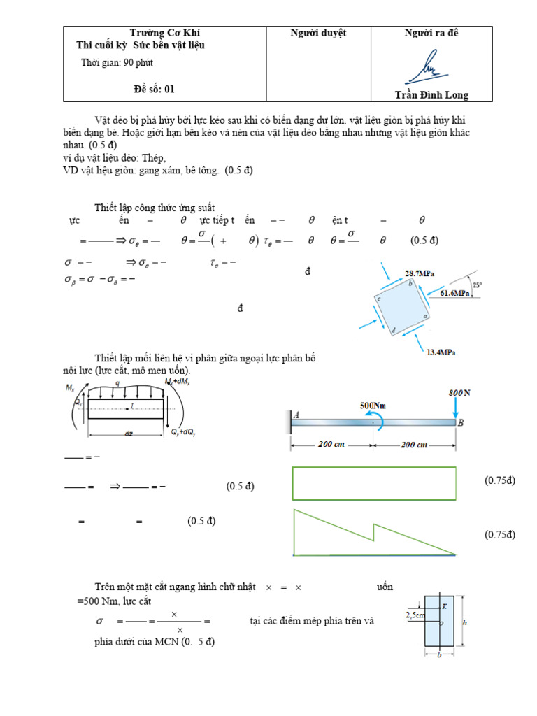 DAP AN ĐỀ THI CUOI HỌC KỲ SBVL ME190 | PDF