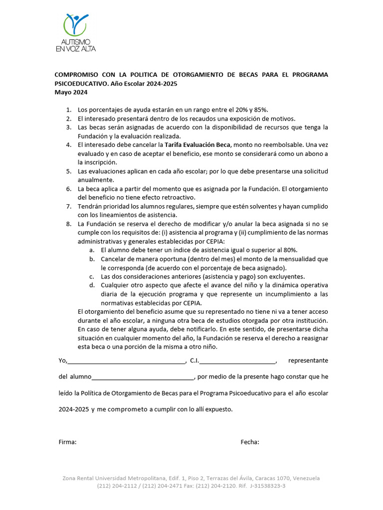 2024-2025 Compromiso Política de Otorgamiento de Becas Programa ...