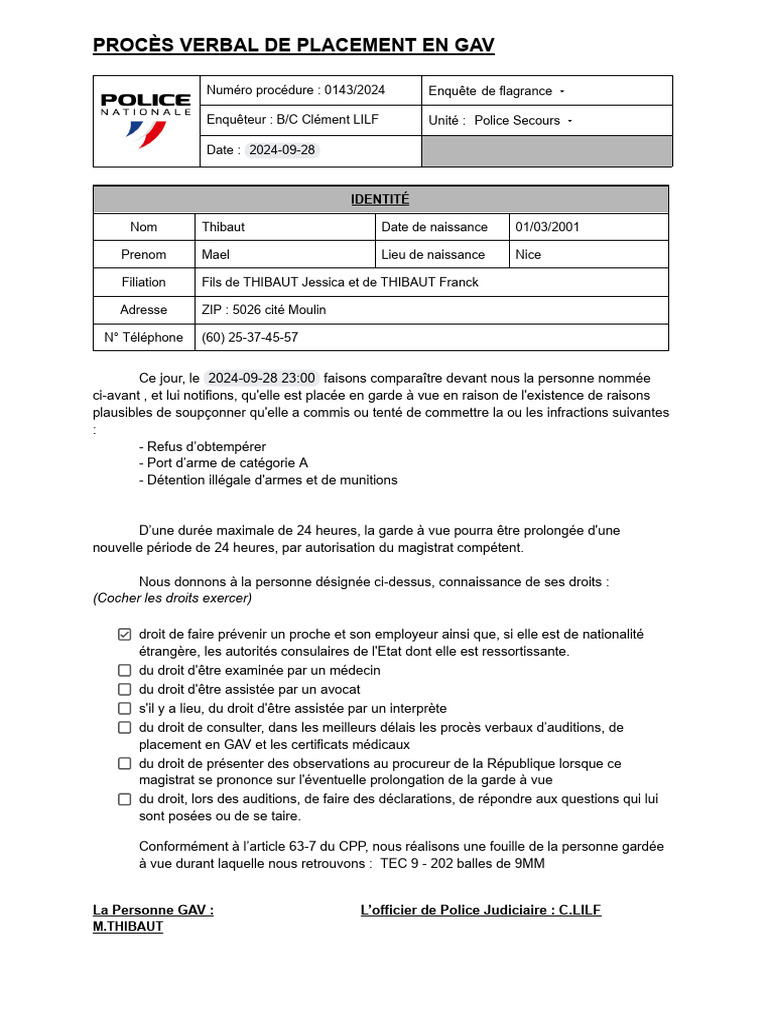 Copie de PROCÈS VERBAL DE PLACEMENT EN GAV - PN-31 | PDF