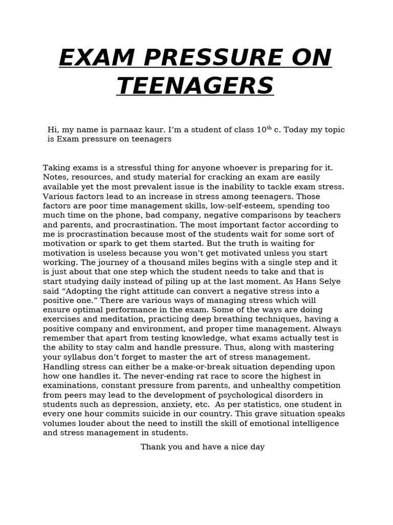 Exam Pressure On Teenagers | PDF
