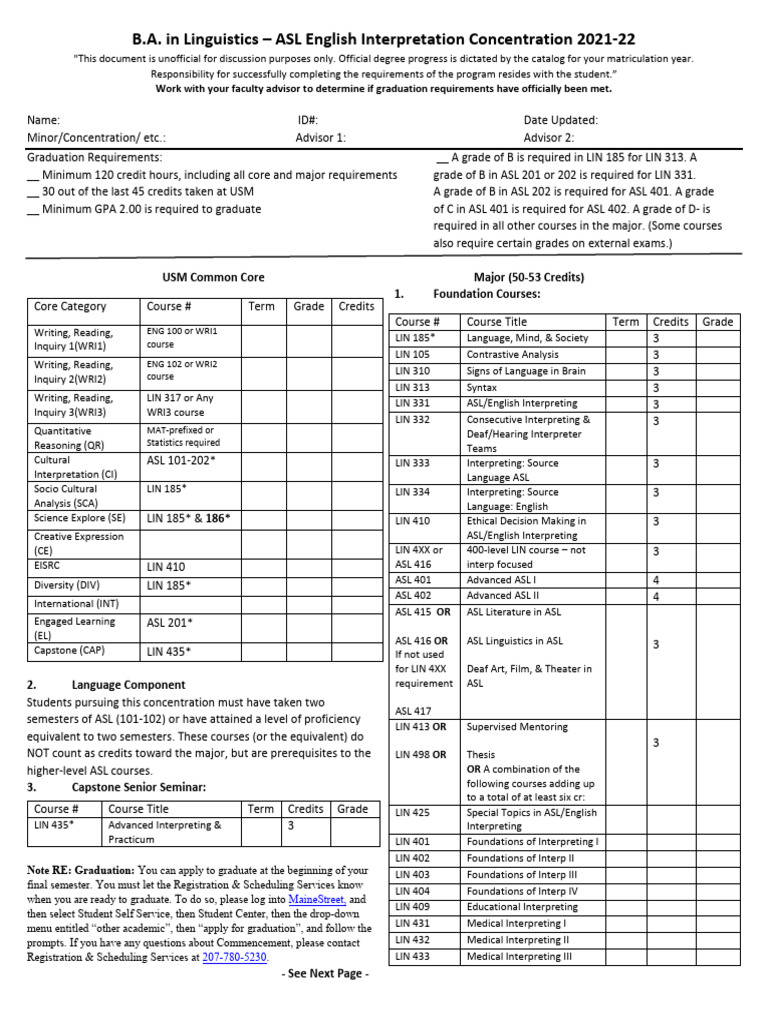 Linguistics - ASL - English Interpreting Concentration (BA) | PDF ...