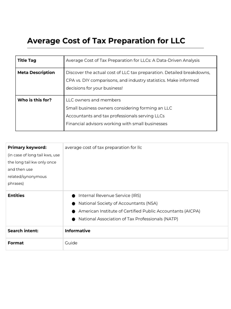 LLC Tax Prep Costs Explained | PDF | Taxes | Finance & Money Management