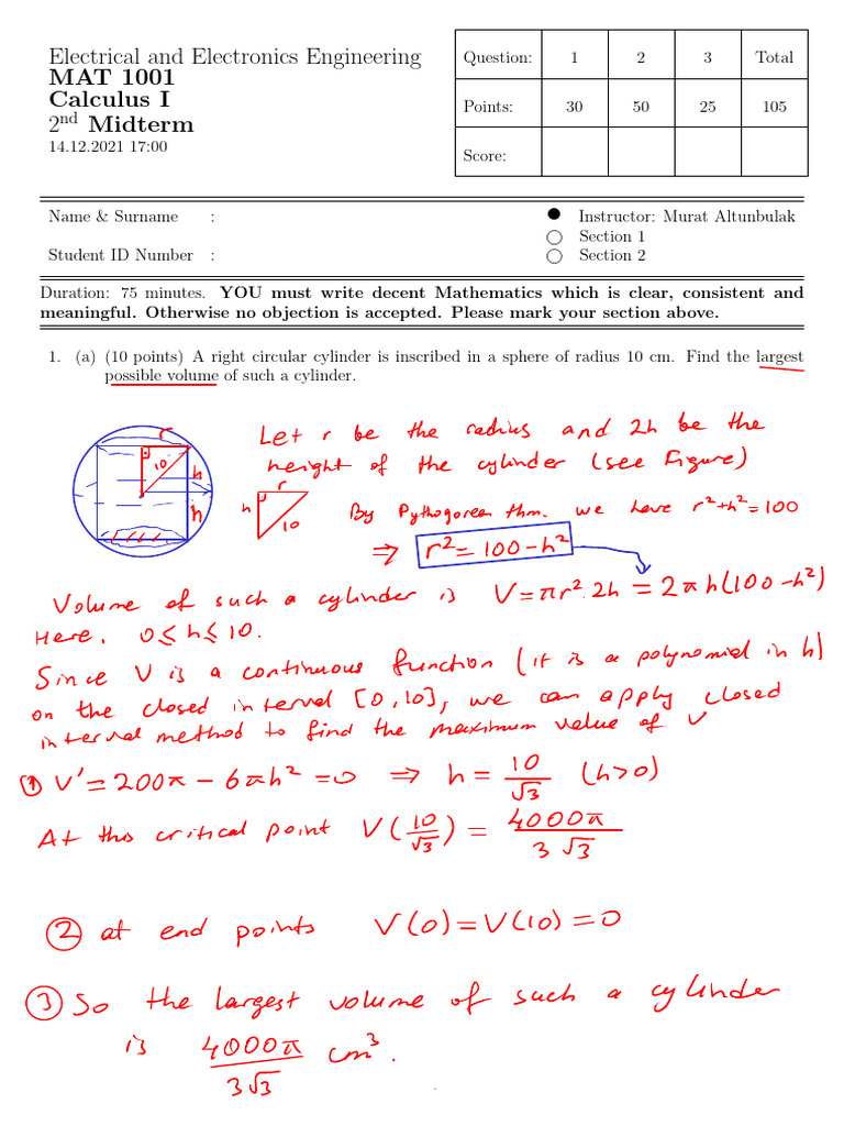 Mat1001 EE MT2-Solutions | PDF