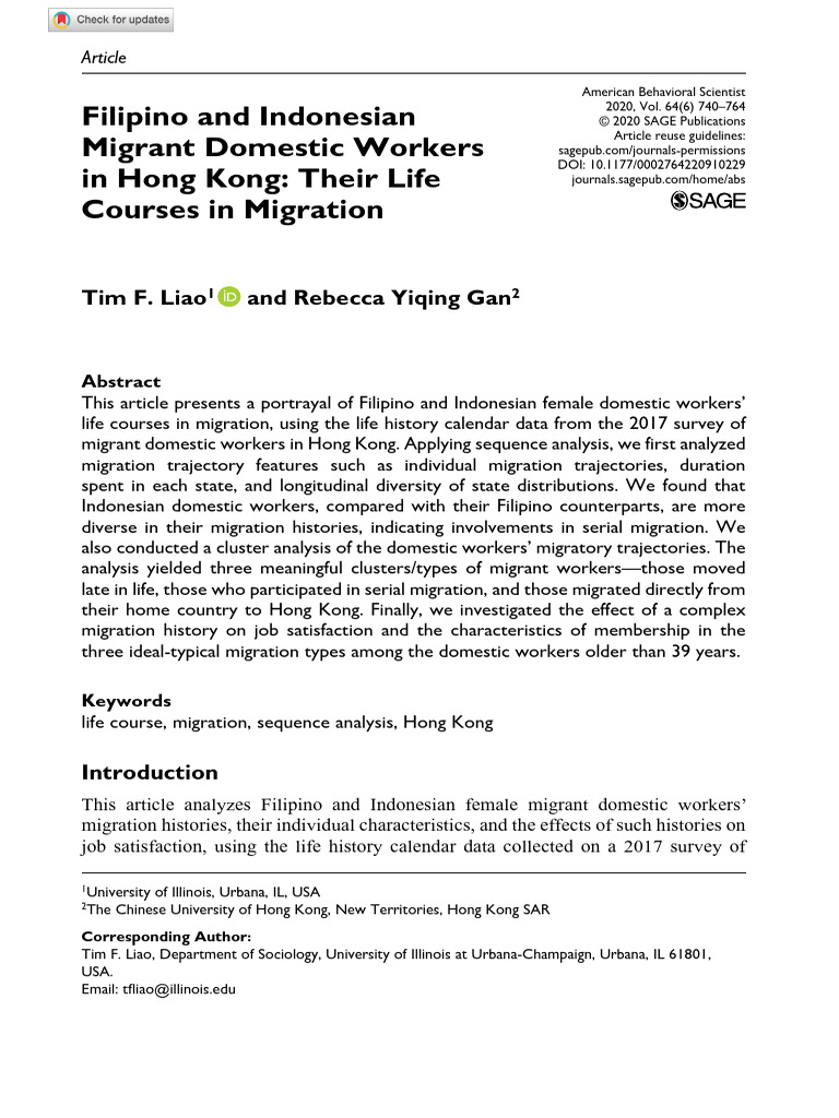 Liao Gan 2020 Filipino and Indonesian Migrant Domestic Workers in Hong ...