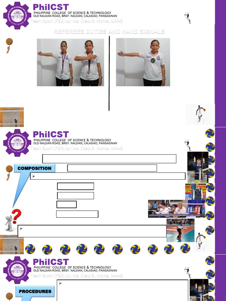 Module 6 VB Referees Duties and Hand Signals | PDF | Volleyball | Hand
