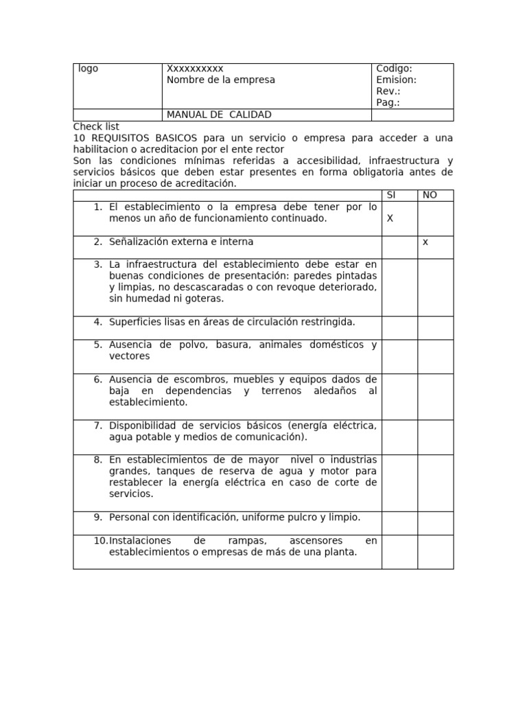 Tabla de Check List | PDF