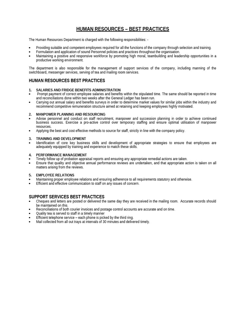 Policies - Human Resources Best Practises | PDF
