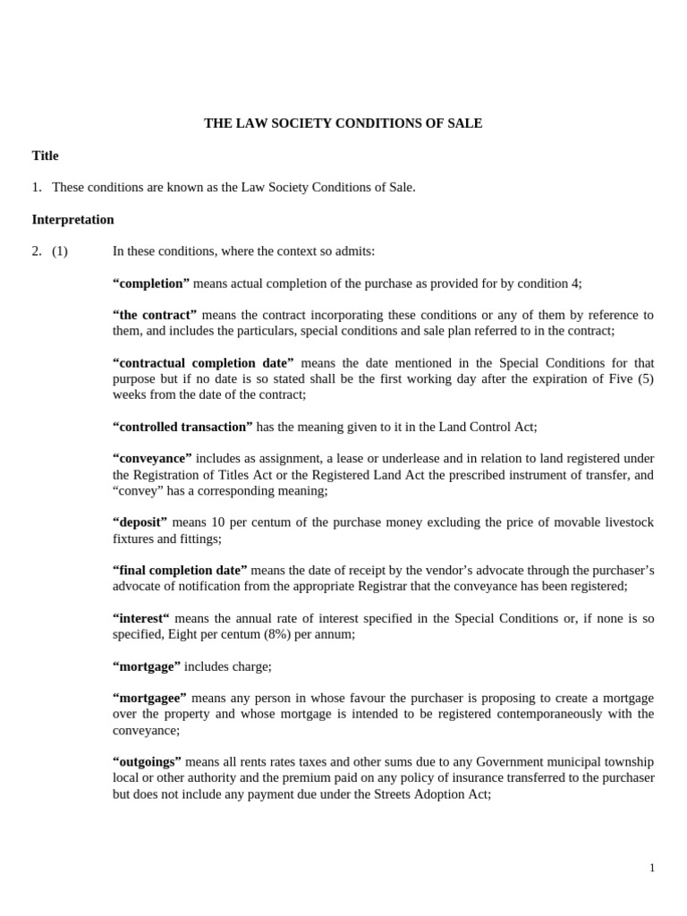 THE LAW SOCIETY CONDITIONS OF SALE | PDF