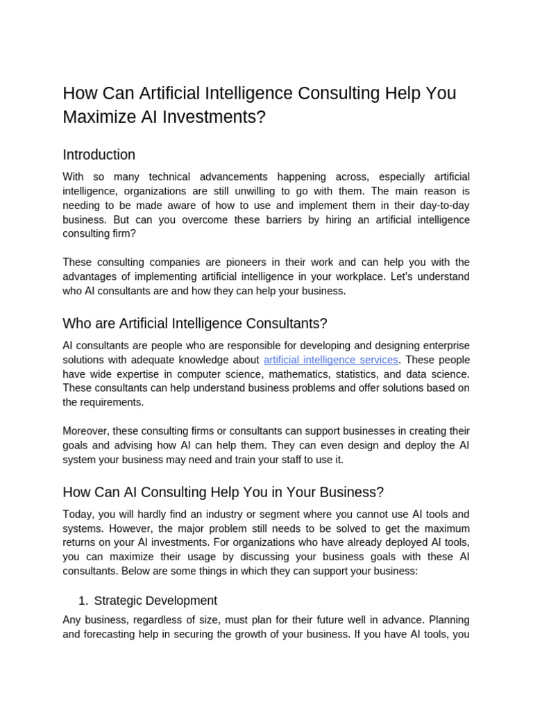How Can Artificial Intelligence Consulting Help You Maximize AI Investments | PDF