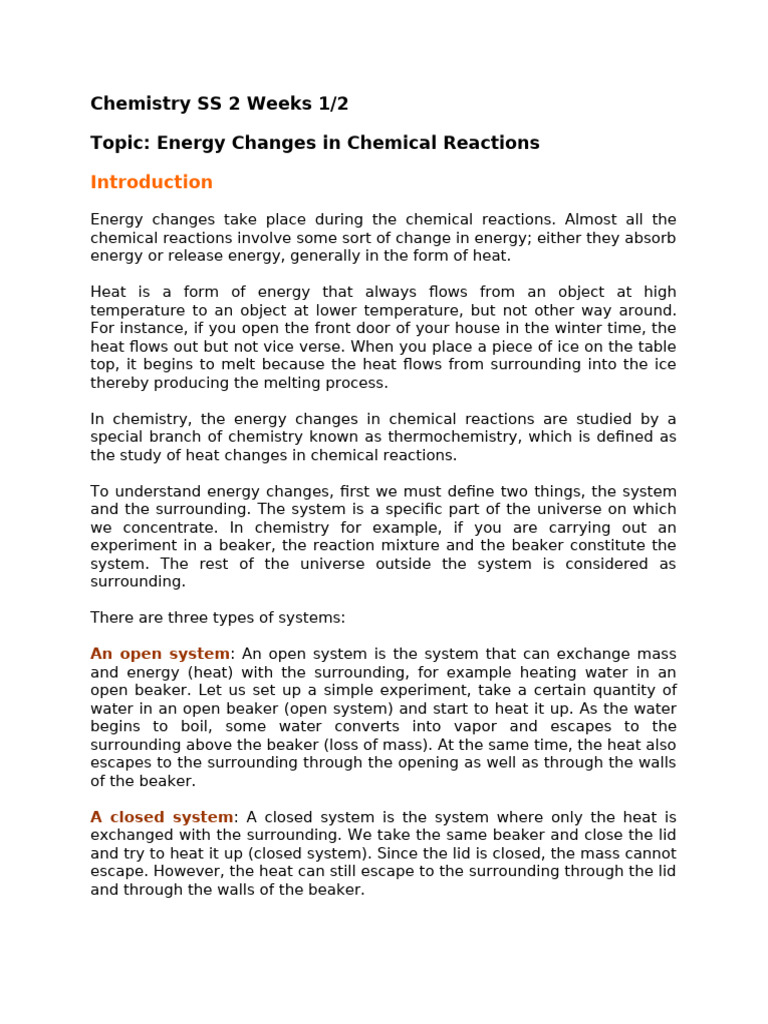 Heat and Chemical Reactions | PDF