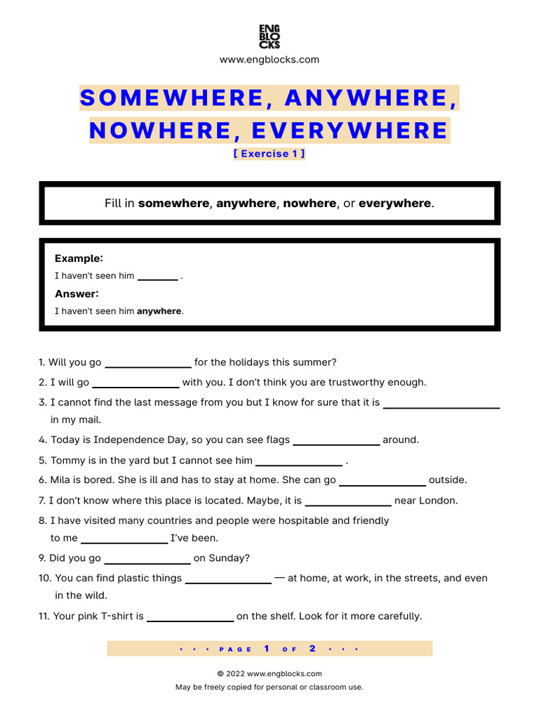somewhere-anywhere-nowhere-everywhere-exercise-1 engblocks | PDF