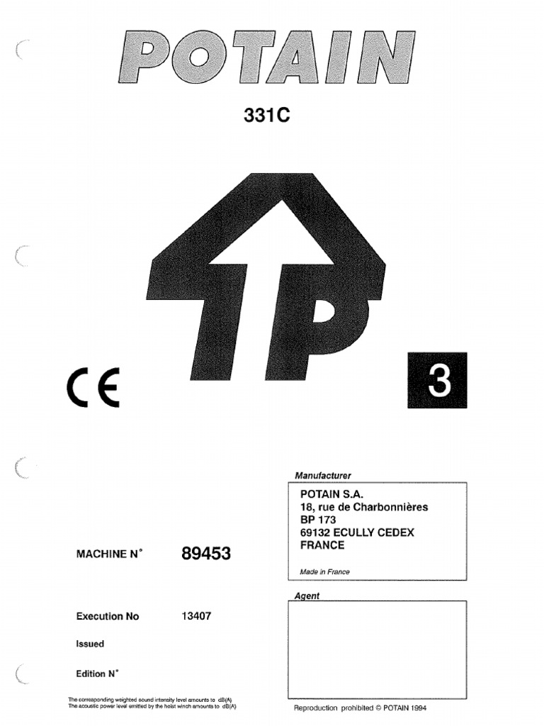 Potain 331C 3 Crane Manual | PDF