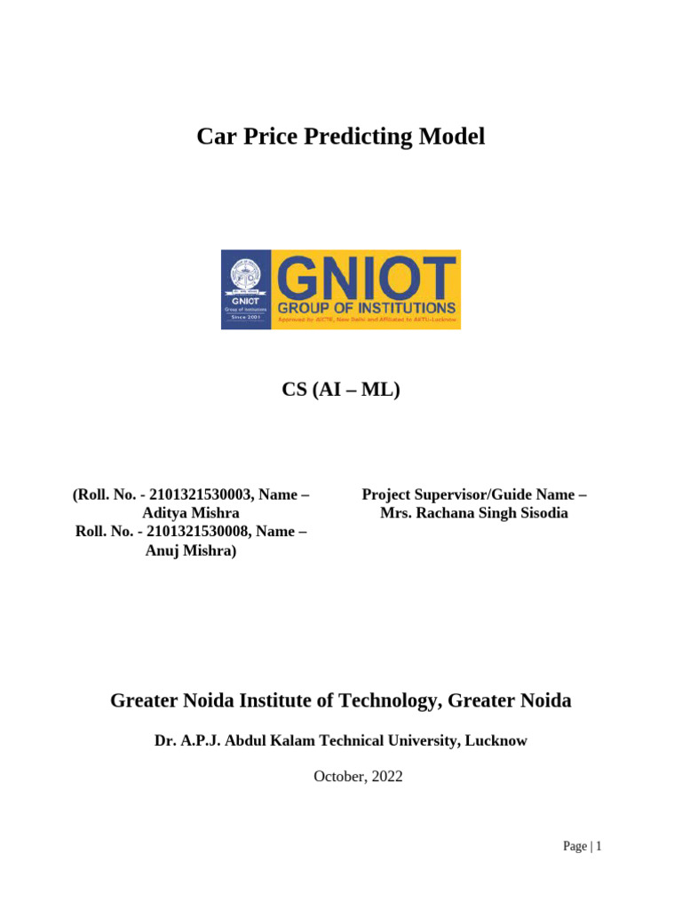 Synopsis For Mini Project | PDF | Machine Learning | Regression Analysis