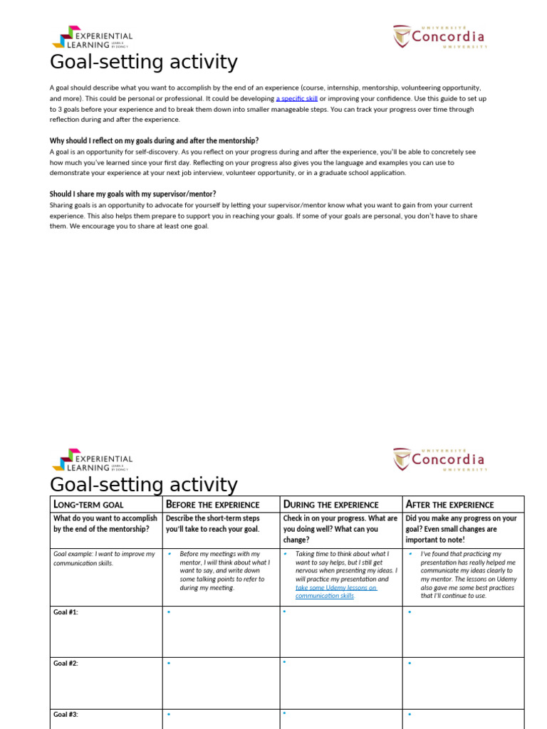Goal Setting Activity Template | PDF