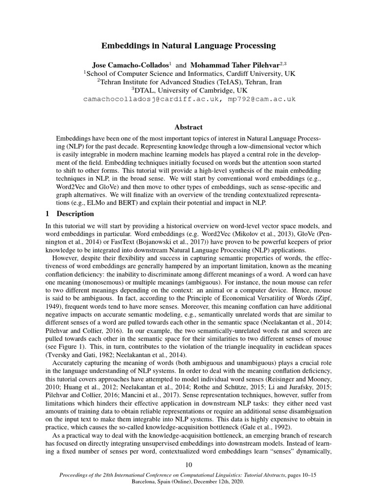 Embeddings in Natural Language Processing | PDF