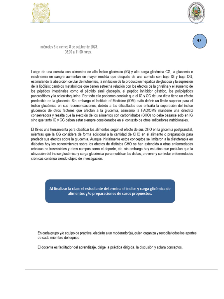 GUIA PD3 - Cálculo Del Indice y Carga Glicémica - 2023 II | PDF