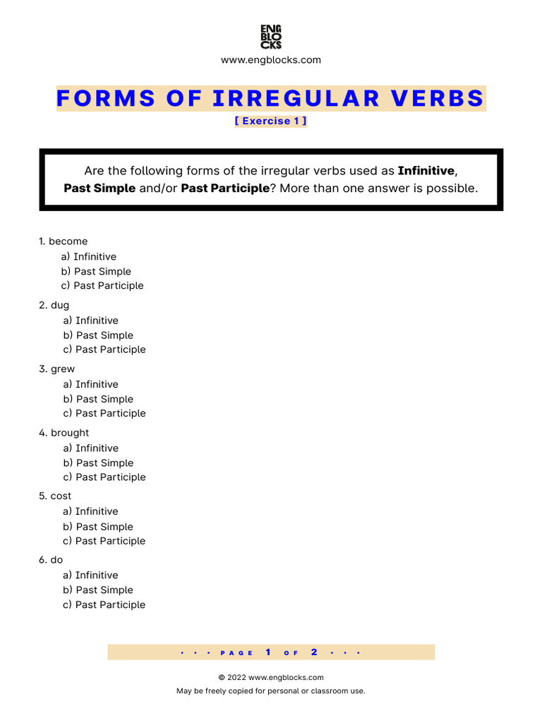 Forms-Of-Irregular-Verbs-Exercise-1 Engblocks | PDF | Language Arts ...