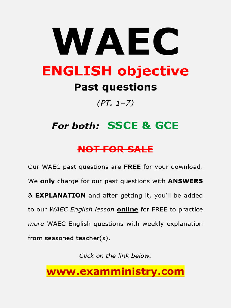 Waec Eng Obj Questions | PDF Waec Eng Obj Questions | PDF