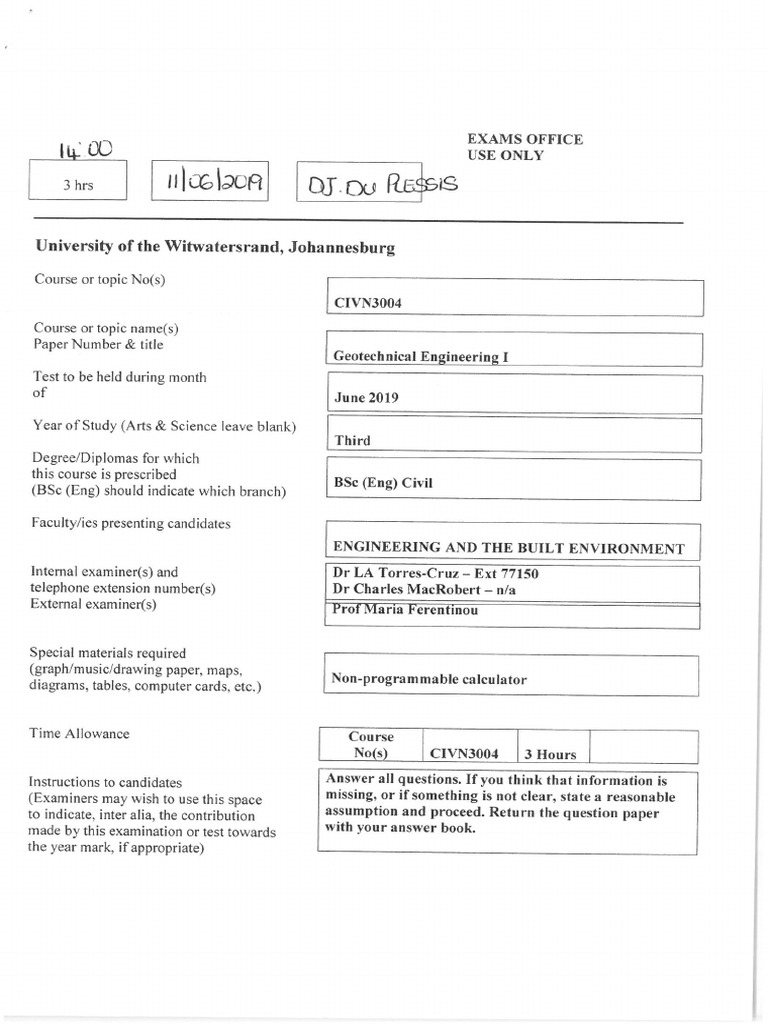 CIVN3004 Final Exam (2019) | PDF