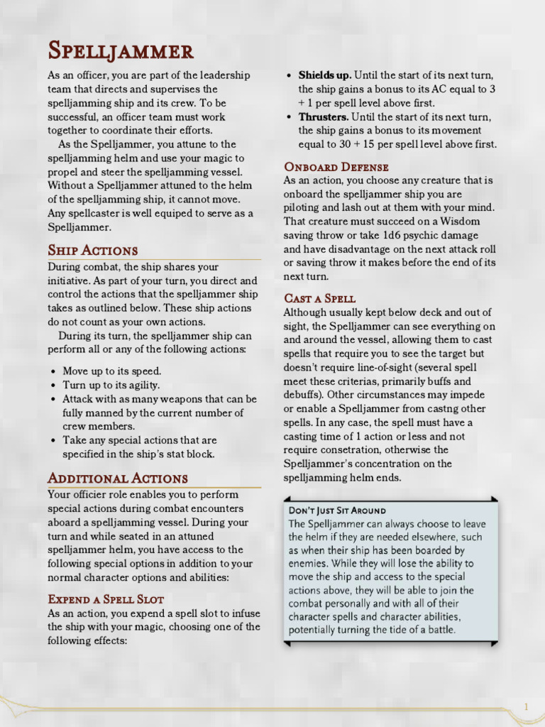 2843340-Spelljammer Combat Expanded Player Handout Officer Roles v1.0 | PDF