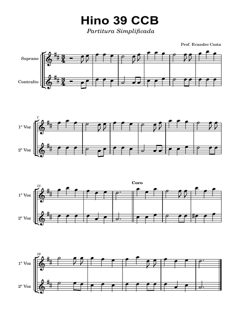 CCB Hino 39 - Partitura Simplificada | PDF