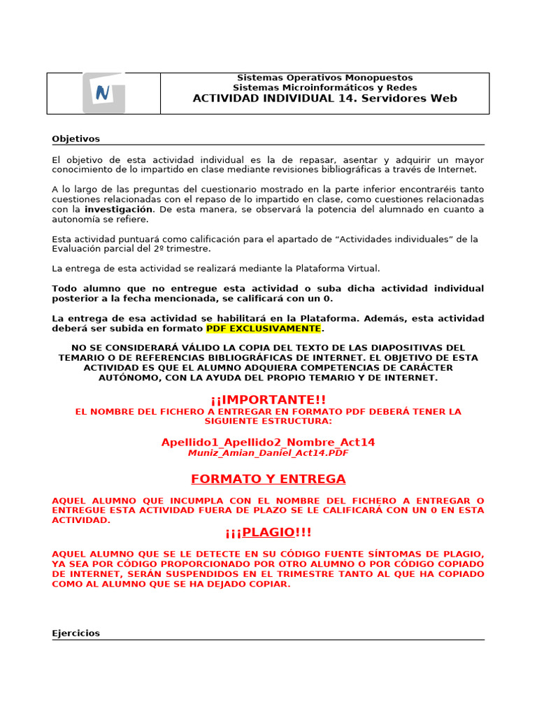 Actividad Individual 14 - Servidores Web | PDF