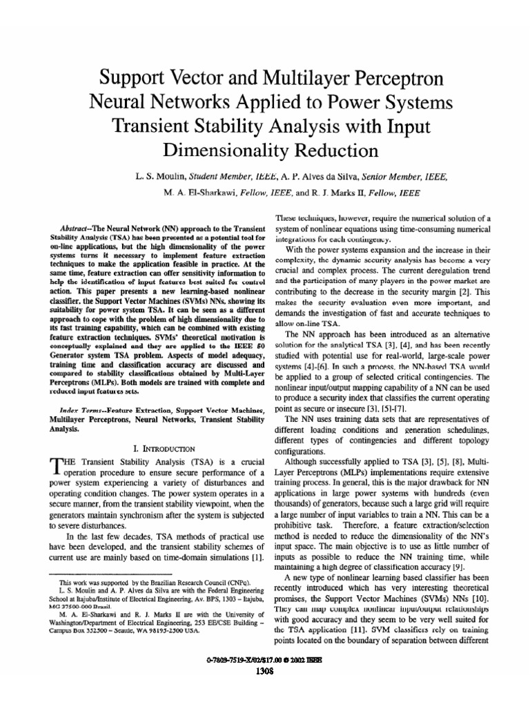 Support Vector and Multilayer Perceptron Neural Networks Applied To Power Systems Transient ...