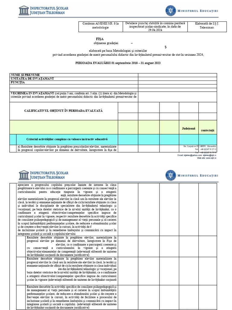 7 Fisa Gradatie Conducere Indrumare Control 2024 Anexa 8 | PDF